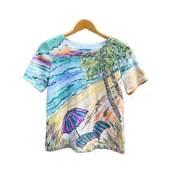 Koret | Tops | Koret Watercolor Tropical Beach Scene Tshirt Womens Size ...